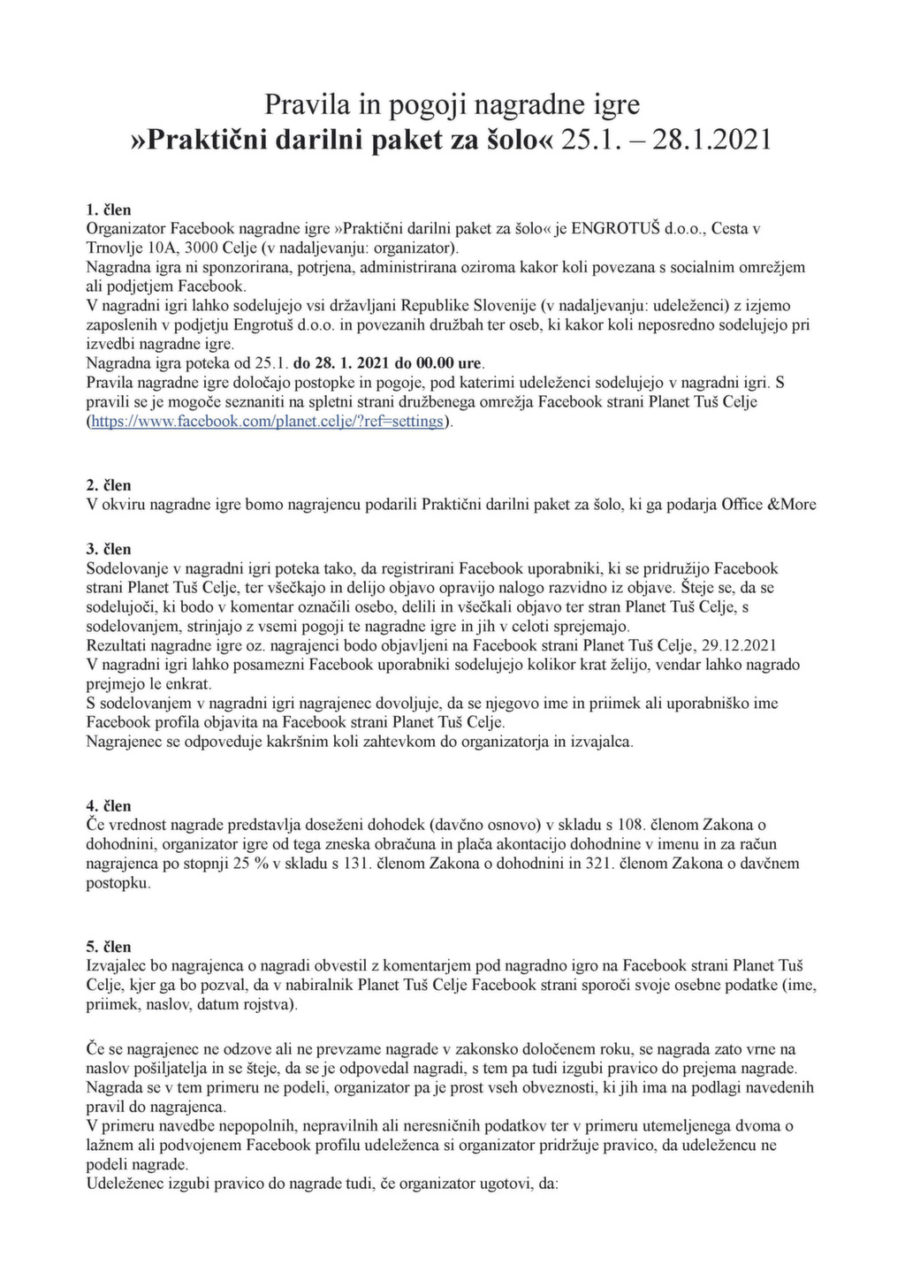 Pravilnik - FB Praktični darilni paket - Tuš centri in zabava